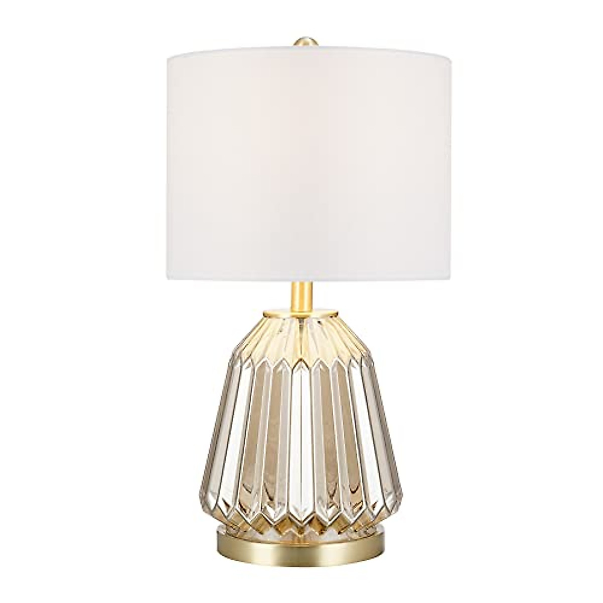 Catalina 22144-001 Transitional 3-Way Ribbed Clear Glass Table Lamp with Linen Shade, Led Bulb Included, 23.5", Champagne