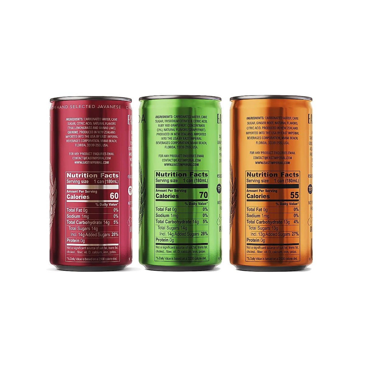 East Imperial Tonic Water, Grapefruit Soda & Ginger Beer, Can Collection, 6.1 Fl Oz (3x 10 Packs)