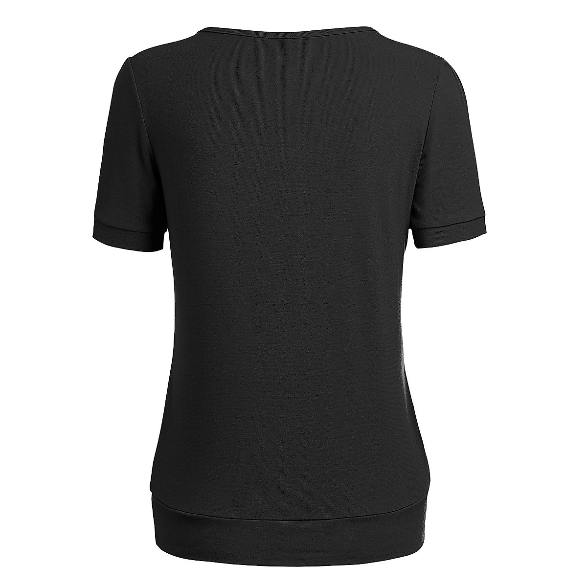 Made By Johnny MBJ WT1175 Women's Scoop Neck Short Sleeve Pleated Front Blouse Tunic Top XL Black