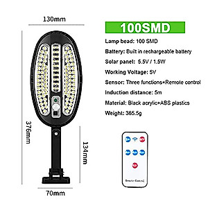 sysyrqcer LED Solar Street Light Outdoor Integrated high Brightness Garden Light Home Lighting Human Body Induction Light 2pcs (Size : 100SMD)