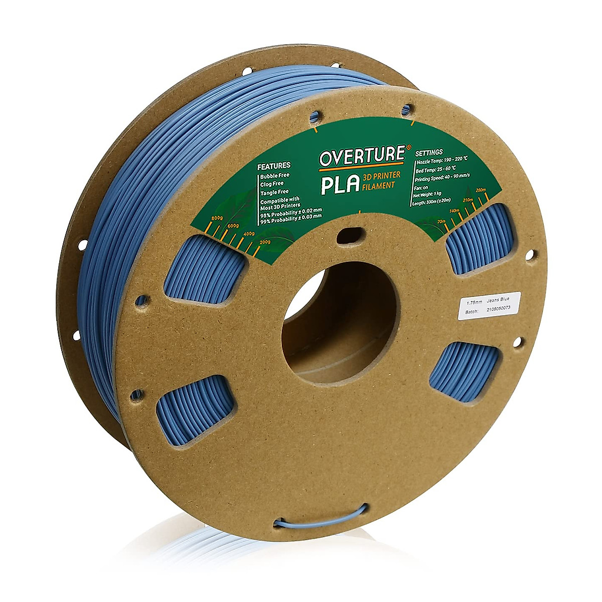 OVERTURE PLA Filament 1.75mm PLA 3D Printer Filament, 1kg Cardboard Spool (2.2lbs), Dimensional Accuracy +/- 0.02mm, Fit Most FDM Printer (Jeans Blue)