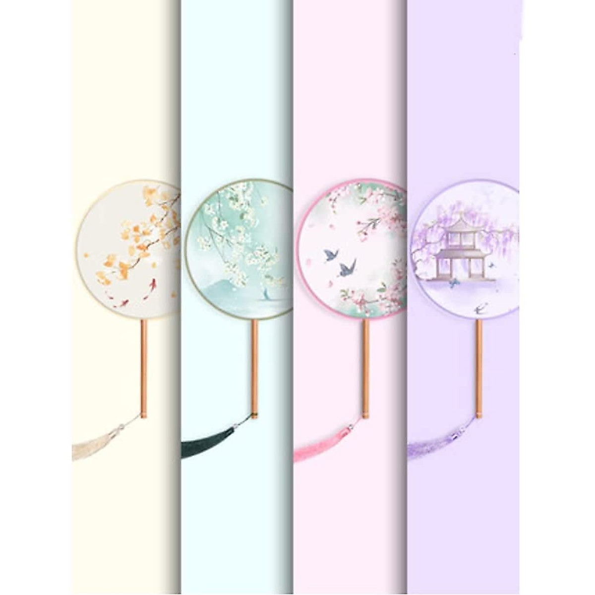 Paper Fan Folding Fan Chinese Fan 2Pieces Hand Fan Folded Ancient Chinese Style Hanfu Cheongsam Costume Embroidery Small Round Fan Folding Hand Fan Japanese Fan (Color : 2pieces-c, Size : Fan diamet