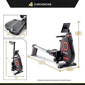 CIRCUIT FITNESS Circuit Fitness Foldable Magnetic Rowing Machine for Cardio and Body Building Exercise - Red/Bluetooth