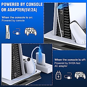 PS5 Stand with 2 Cooling Fan, Dual Fast PS5 Controller Charging Station with 3 Extra USB Ports, PS5 Cooling Station PS5 Accessories Vertical Stand for Sony Playstation 5 Dualsense/Digital/Disc Edition