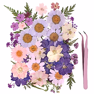 40Pcs Natural Pressed Dried Flowers Resin, Dry Flowers for Resin Accessories with Tweezer, Dried Flower for Scrapbooking DIY Art Crafts, Epoxy Resin Jewelry Molds, Candle, Nails Décor, Craft Making