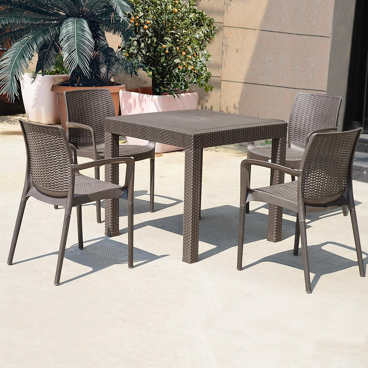 DIMAR GARDEN 4 Piece Patio Dinning Chairs Set, Outdoor Resin Dining Chairs with High Back, Deck Chairs with Armrest, Flax Gray