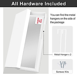 NeuType Over The Door Mirror Full Length Mirror Hanging Over Door or Leaning Against Wall or Mounted On Wall, 44"x16", White, No Stand