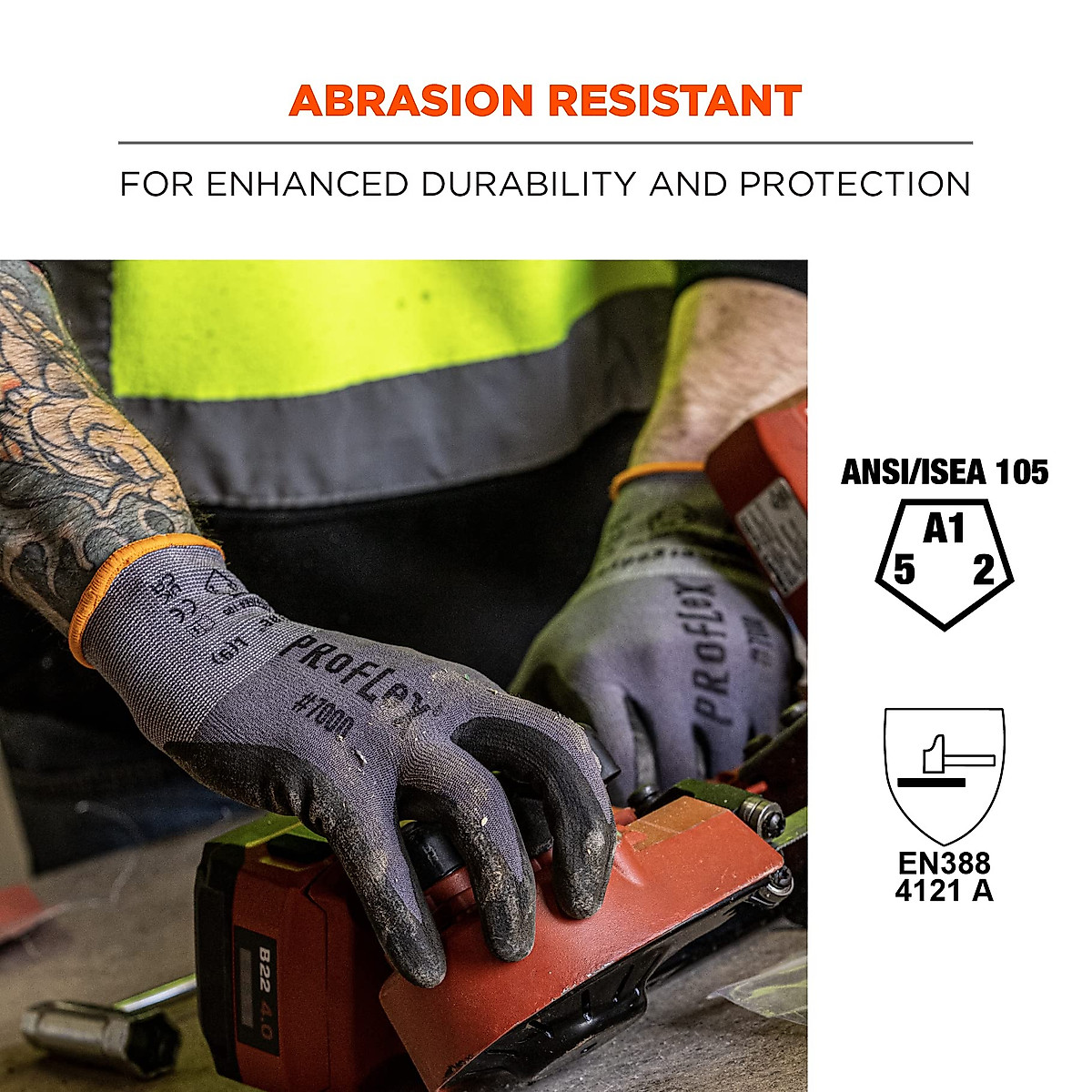 Ergodyne ProFlex 7000 Nitrile Coated Work Gloves, Foam Nitrile Palms for Flexible No Slip Grip, Abrasion Resistant, 15g, Touchscreen Capable, Gray, Medium