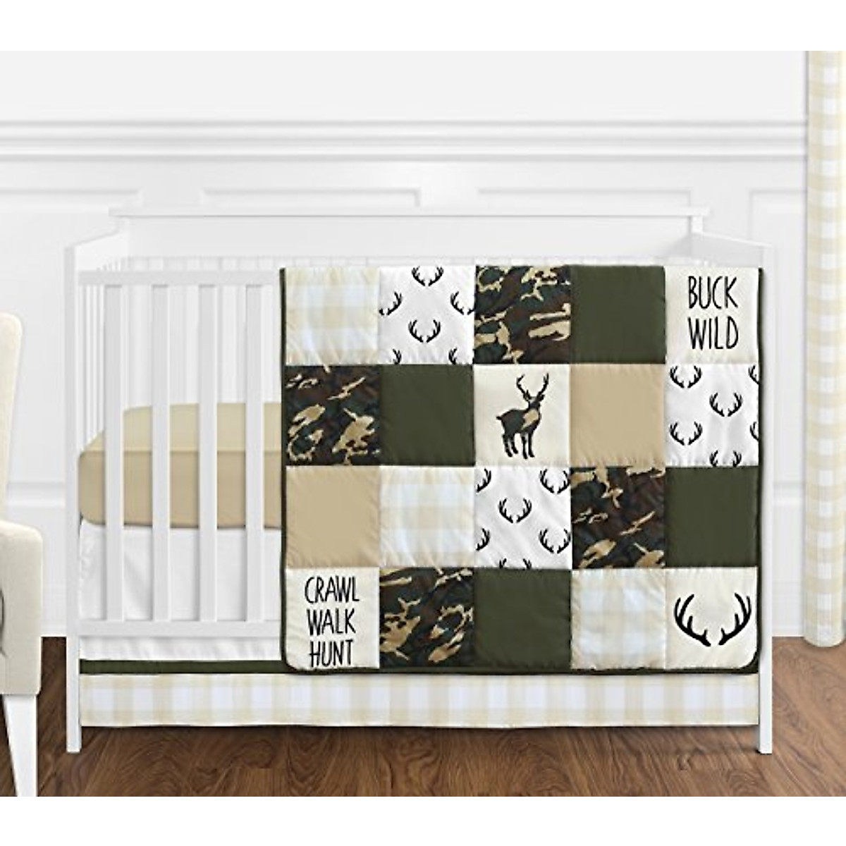 Sweet Jojo Designs Woodland Camo Deer Boy Fitted Crib Sheet Baby or Toddler Bed Nursery Photo Op - Beige, Green and Black Rustic Forest Animal Camouflage