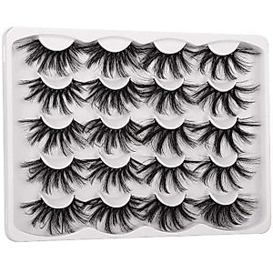 False Eyelashes Mink Lashes 25mm Long Eye Lashes Pack Dramatic 6D Wispy Thick Volume Fake Eyelashes by Geeneiya (2 Styles Mixed)