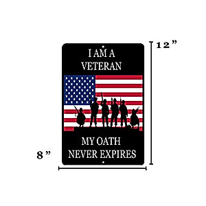 Rogue River Tactical USA Flag Veteran Oath Metal Tin Sign Wall Decor Man Cave Bar Military