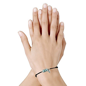 LES POULETTES JEWELS - Bracelet Black Link 3 Larimar Rings and Two Silver Beads