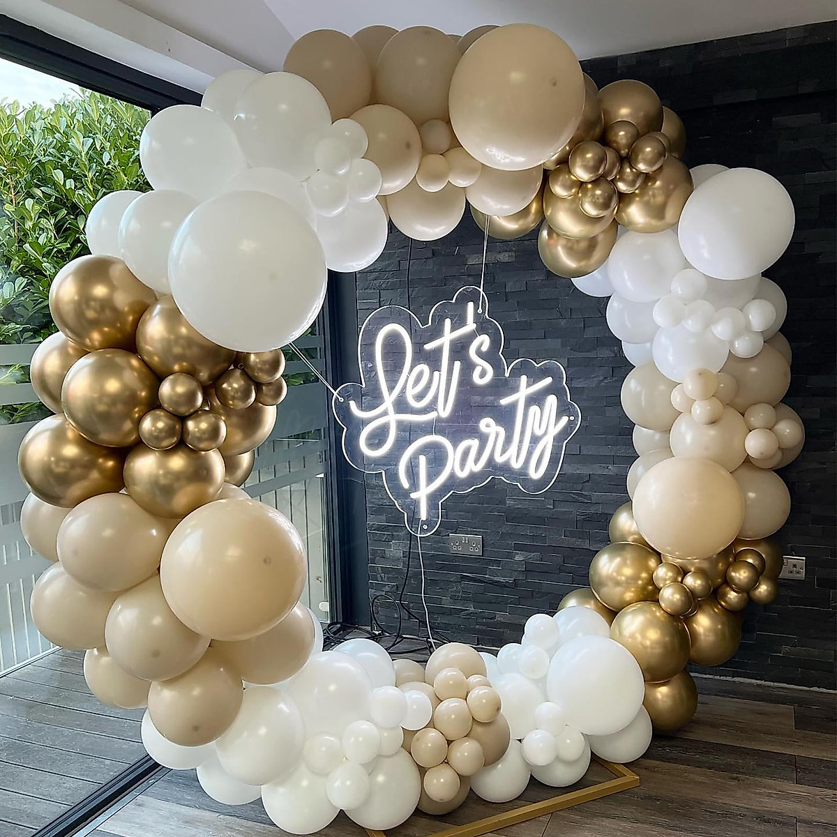 White Sand Gold Balloons Garland Arch Kit,160PCS White Nude Balloons with Metallic Chrome Gold Latex Balloons for Boho Wedding Baby Bridal Shower Engagement Anniversary Birthday Decorations Backdrop