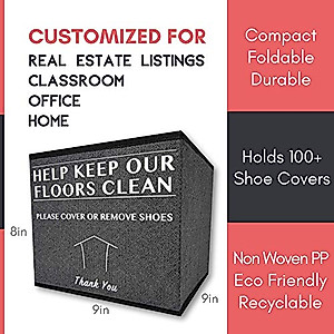RE GOODS Real Estate Agent Supplies - Shoe Covers Box For Realtor Listings and Open Houses , Foldable Bin For Disposable Shoe Booties , Please Cover or Remove Your Shoes Sign