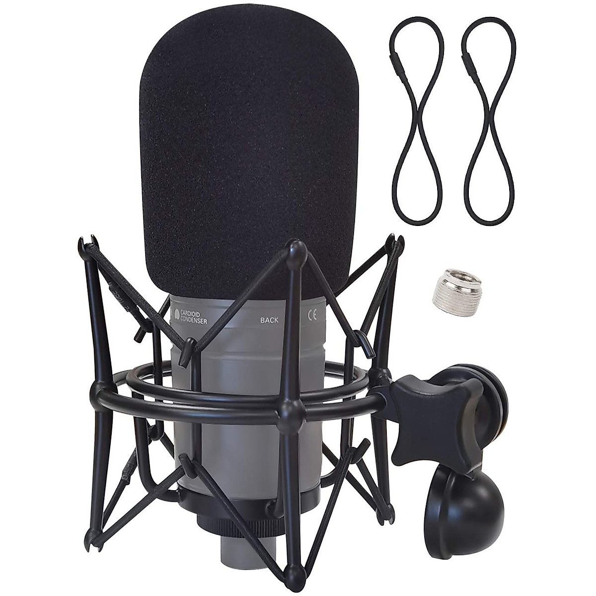 Boseen Microphone Shock Mount with Foam Windscreen Compatible with AT2020 AT2020USB+ AT2020USBi, Spider Shockmount Holder with Mic Cover Pop Filter and Screw Adapter Eliminates Vibration Noise