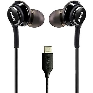 SGNics 2021 Stereo Headphones for Samsung Galaxy S10 Lite Braided Cable - Designed by AKG - with Microphone (Black) USB-C Connector
