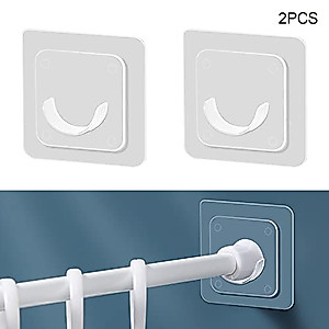Kakalote 2Pcs Adhesive Shower Curtain Rod Holders,Durable ABS Shower Rod Mount Retainer for Wall No Drilling,Stick On Tension Rod Wall Mount Holder,Easy to Install,Bathroom Accessories(Clear)
