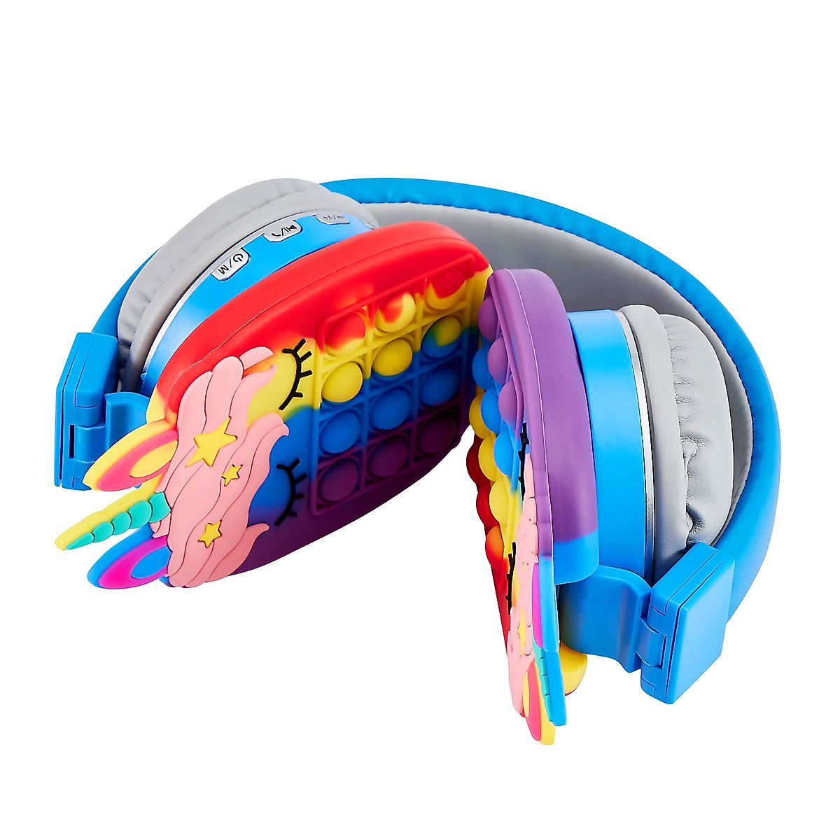 Wireless Bluetooth Noise Cancelling Over-Ear Headphone Silicone Fidget Pop Built-in Mic On-Ear Stereo Headset for Smartphone Tablet Computer (Rainbow Unicorn)