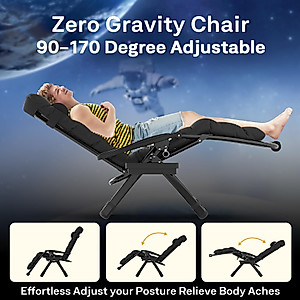 Slendor Oversized Zero Gravity Chairs XXL, 33In Padded Zero Gravity Lounge Chair, Lawn Recliner, Folding Patio Reclining Chair w/Aluminum Alloy Lock, Headrest, Cup Holder, Support 500lbs, Black