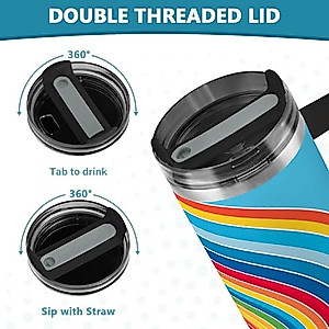 FRCSDIY Colored Circle Insulated Tumbler with Handle and Straw Lid,40oz Leakproof Stainless Steel Cup BPA-Free Water Bottle