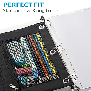 Sooez Pencil Pouch for 3 Ring Binder, 2 Pack Fabric Binder Pouch with 2 Pockets, Pencil Bags with Zipper and Reinforced Grommets, Pencil Cases for Binder