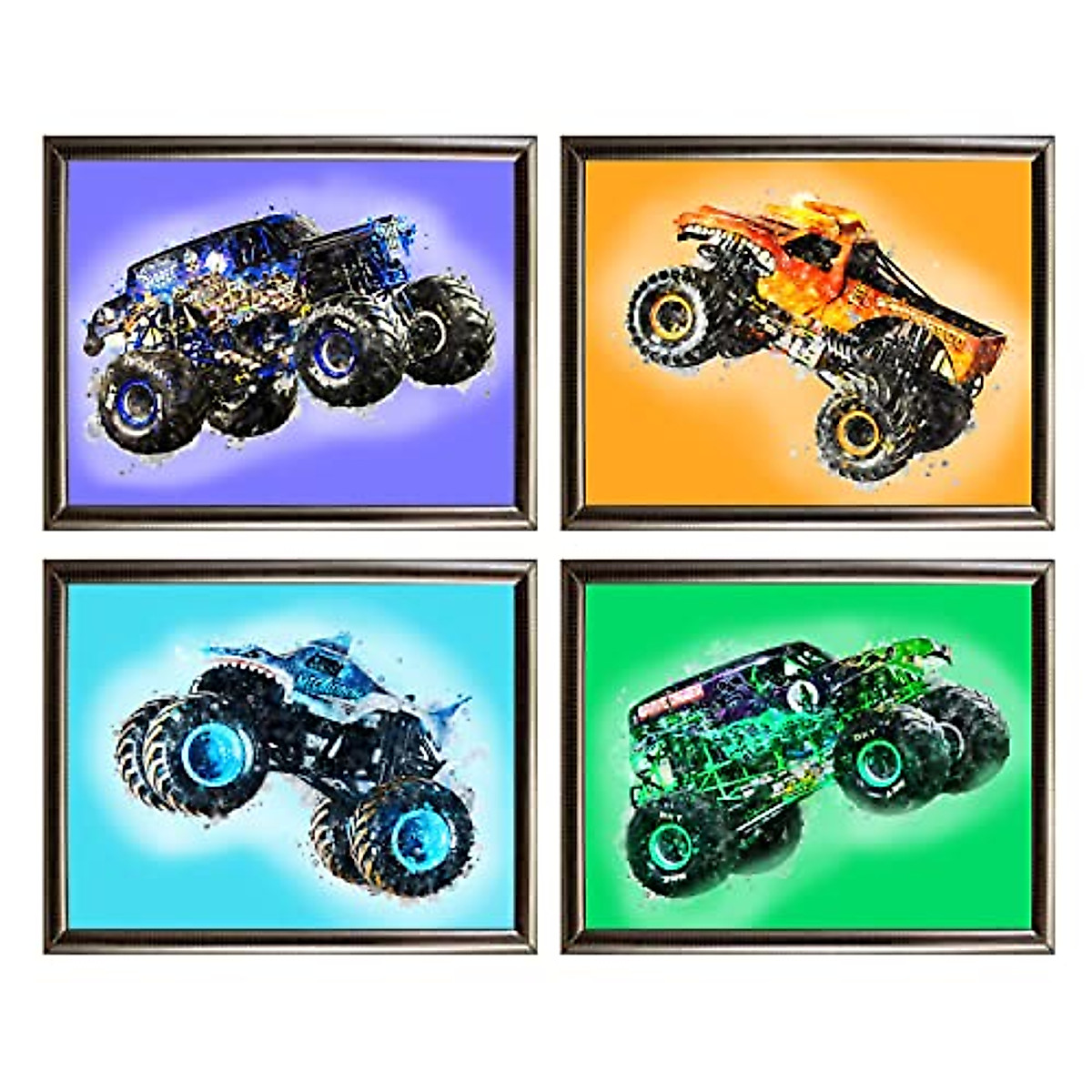 Monster Truck Posters For Boys Room - Set Of 5 Wall Art (UNFRAMED 8"x10") - Monster Truck Poster Prints, Boys Room Decor, Posters For Teen Boys Room, Boys Wall Decor, Boys Room Wall Decor, Kids Wall Art, Wall Art For Boys Bedroom