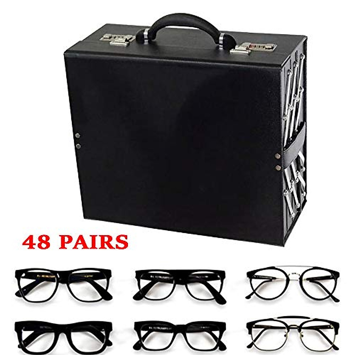 TFCFL Sunglasses Organizer, Sunglasses Slot Display Case,Sunglasses Jewelry Collection Storage Holder Box with Clear Glass Lid PU (48 Slots)