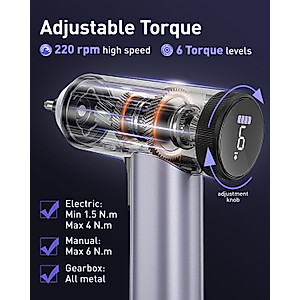 Electric Cordless Screwdriver with LED Display, 6 Torque Small Power Screwdriver, 30 Magnetic Bits, LED Light, 2200mAh USB Rechargeable Lithium-ion Battery for Home, Office, Apartment Repair - Purple