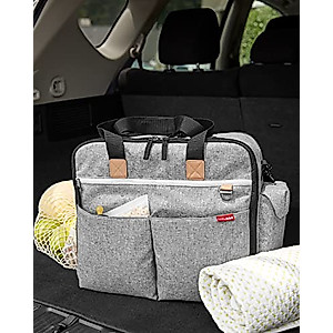 Skip Hop Diaper Bag: Iconic Duo Weekender, Extra Large Capacity with Changing Pad & Stroller Attachment, Grey Melange