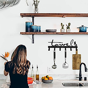 Goutoports Bathroom Towel Rack Wall Mount Towel Holder Kitchen Metal Holder Rack 6 Hooks Hot Tub Accessories Rustproof and Waterproof (Black)