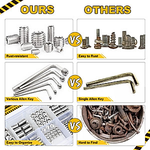 TOTFSTNR 230Pcs 304 Stainless Steel Socket Set Screws Assortment Kit, M3 M4 M5 M6 M8 Grub Screws with Hexagon Socket, Hex Allen Head Screw Set Kit for Door Handles, Light Fixture (Metric)