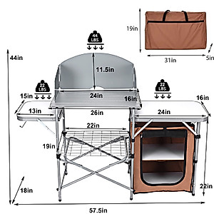 Giantex Folding Grill Table with 26'' Tabletop and Detachable Windscreen, Aluminum Portable Camp Cook Station Carry Bag Quick Set-up, BBQ Camping Picnic Backyard Outdoor Camping Kitchen Table (Brown)