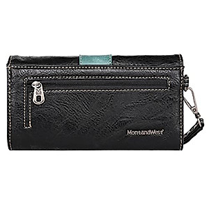 Montana West Womens Wallet Clutch Wallets Credit Card Coin Bill Try Fold Accordion (Patina Buckle Black)