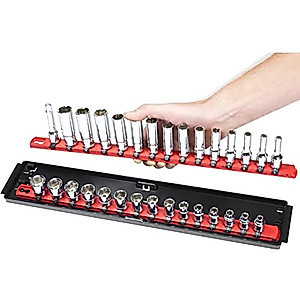 Ernst Manufacturing 19-Inch Socket Boss 2-Rail 1/2-Inch-Drive Socket Organizer, Red (8454-A) - Made in USA