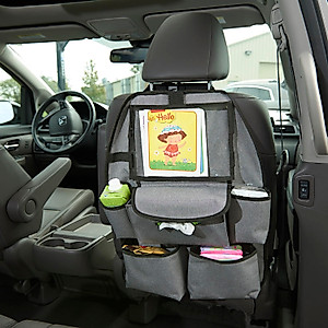 Evenflo Deluxe Car Backseat Organizer with Clear Pocket (Grey Melange)