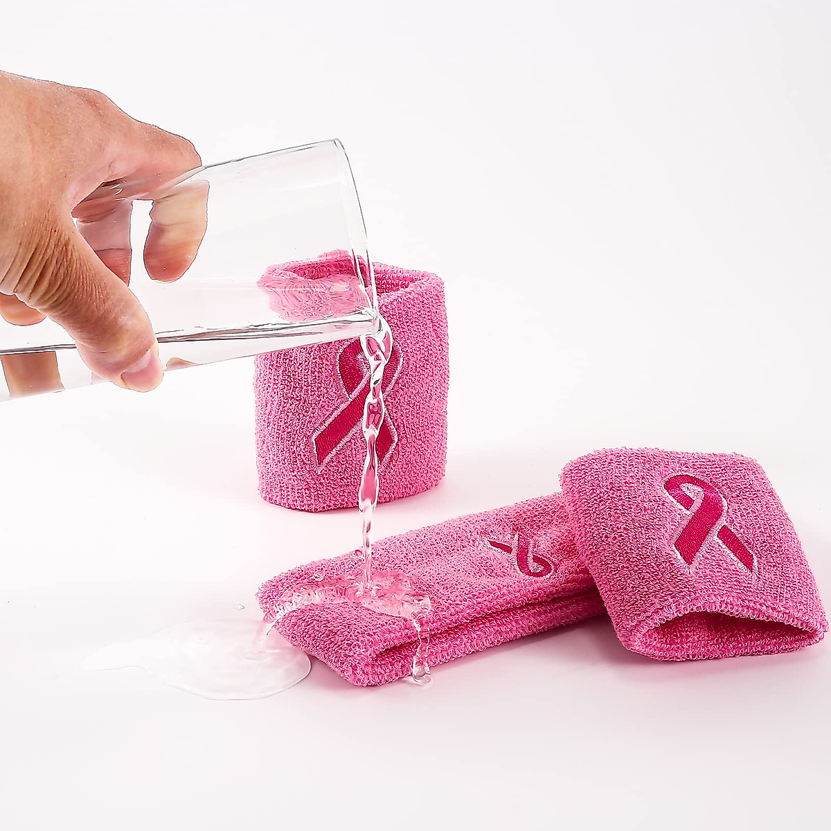 Breast Cancer Awareness Wristbands,Pink Sweatbands Set Includes Sports Headband & Wristband,Pink Headband for Gym Basketball Football Tennis Cycling Fitness Breast Cancer Awareness Mont