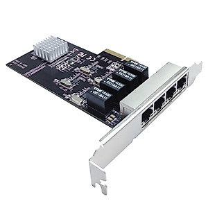 Vantec 4-Port PCIe Gigabit Ethernet Network Card with Low Profile Bracket 9K Jumbo Frame for PCIe x4/x8/x16 Slot Black/Silver (UGT-PC100GNA)