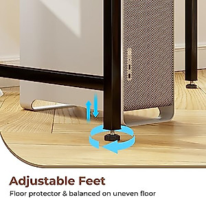 PRAISUN L Shaped Office Desk with Power Outlets, Reversible Computer Desk with Grid Bookshelf and Storage Bag, Gaming Desk, Home Office Desk Corner Desk with Hooks, Rustic Brown