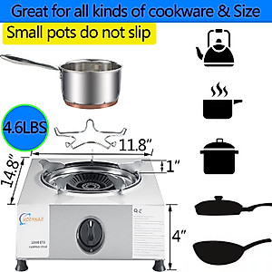 Horynar Propane Stove Single Burner Propane Stove 1 Burner 12000 BTU Propane Burner Camping Stove Propane with Propane Adapter Hose Portable Gas Stove One-piece Panel (silver)