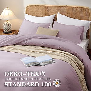 BedTreat Blue Purple Duvet Cover Set Queen Size-100% Washed Cotton Linen Feel Textured Comforter Cover Set-3 Pieces- Super Soft and Breathable Bedding Set for All Seasons,Easy Care(No Comforter)