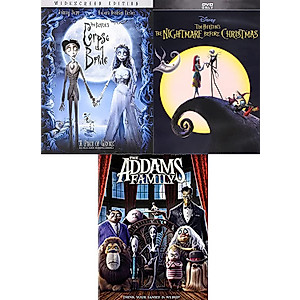 Tim Burton Jack Skellington The Nightmare Before Christmas Animated Movie Disney DVD & Addams Family + Corpse Bride Animated Creepy Movie Fun