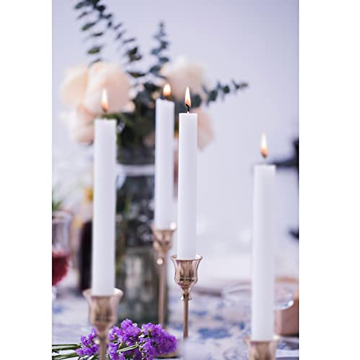 LANKER 18 Pack Taper Candles – 8 Inch Dripless Unscented Smokeless Candles – 6.5 Hours Burning Time - Decoration for Wedding, Churches, Dinner, Halloween and Christmas (White)