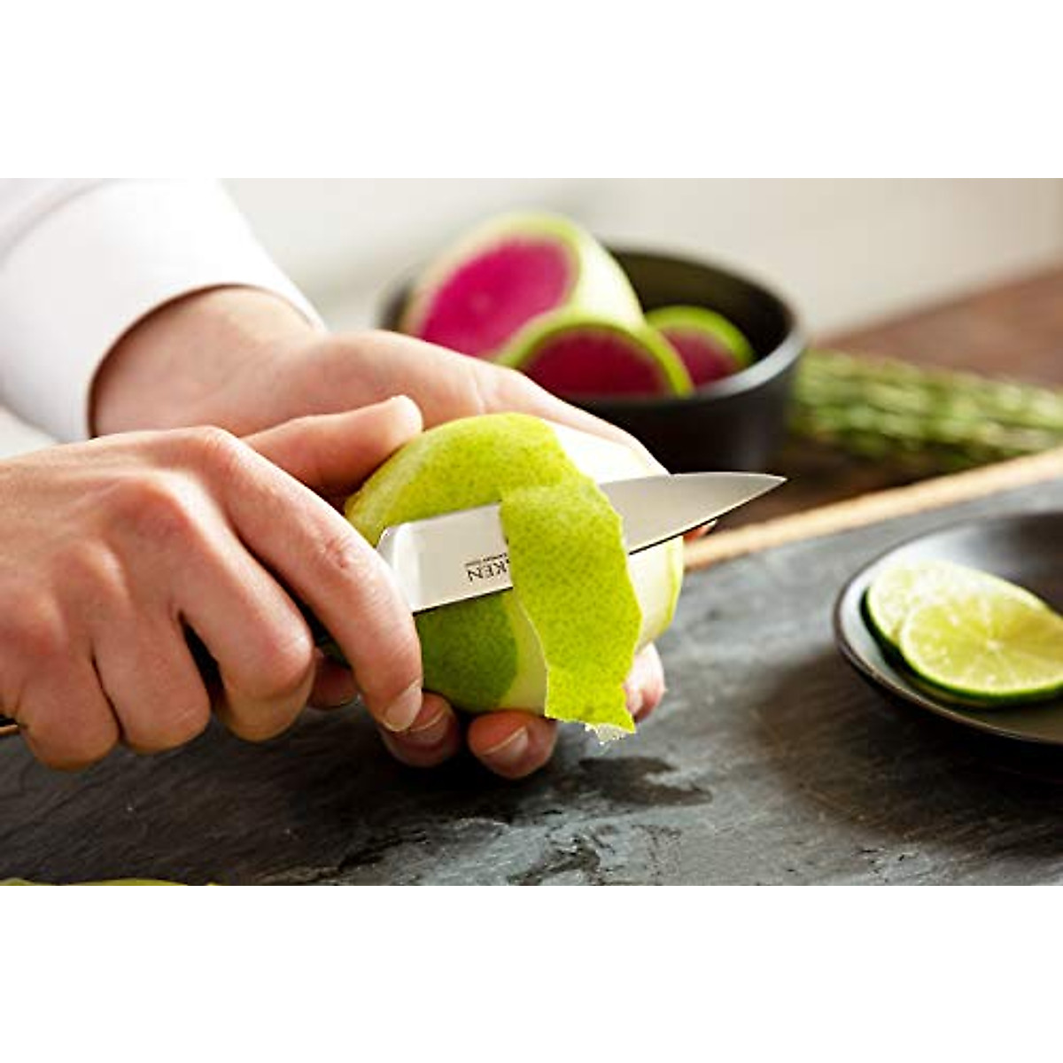 Saken Paring Knife 3.5 Inch Kitchen Utility Knife High Carbon Steel with Wooden Handle in Dark Wood Finish - Multipurpose Kitchen Knife for Mincing, Slicing, Chopping, and General Cutting Work