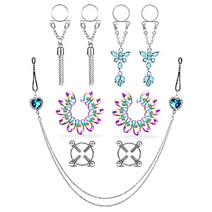 Ocptiy Fake Clamps Piercing Jewelry for Women Men Butterfly Fake belly Chain Cute Stainless Surgical Steel Faux Silver Bar Non-Piercing Clip On Dangle Body Piercing Jewelry for Women