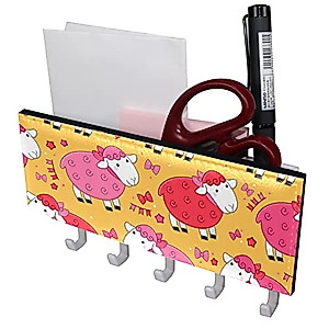 Cute Cartoon Lamb Pink Sheep Rack Organizer with 5 Hooks Wall Bathroom Kitchen Shelf Rack Multifunctional Storage Shelf