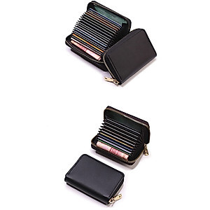 Winwinfly Women Credit Cards Holder, Small Leather Zipper Card Case Wallet Coins Purse for Women