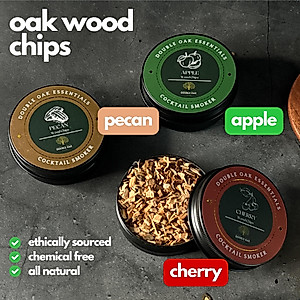 Cocktail Smoker Kit with Torch by Double Oak Essentials - 3 Flavors of Wood Chips and Butane Torch Included (Butane Sold Separately) - Whiskey Gifts for Men - Whiskey Smoker