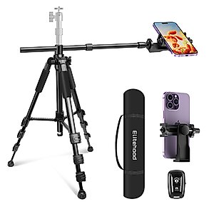 Elitehood Newest Ultra-Stable Overhead Tripod for iPhone – Heavy Duty Aluminum Tripod & 25in Horizontal Long Phone Arm, Tall Phone Stand Mount for Recording, 360°Adjustable iPhone Tripod Stand