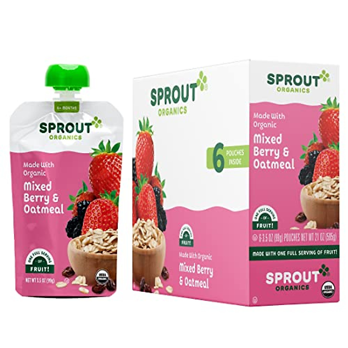 Sprout Organics, Mixed Berry & Oatmeal, 6+ Month Pouches, 3.5 oz (Pack of 12)