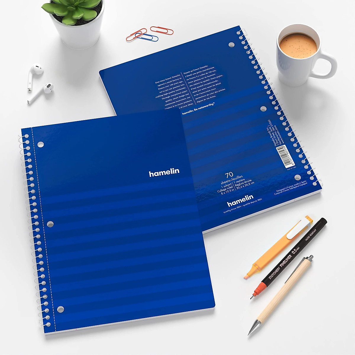 Hamelin, Spiral Notebooks College Ruled, 70 sheets, 8"x10" Assorted Colors, Value Pack 3